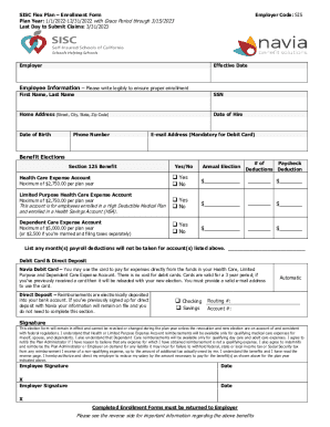 Fillable Online sisc kern Enrollment Form Employer Code: SIS - SISCSelf ...