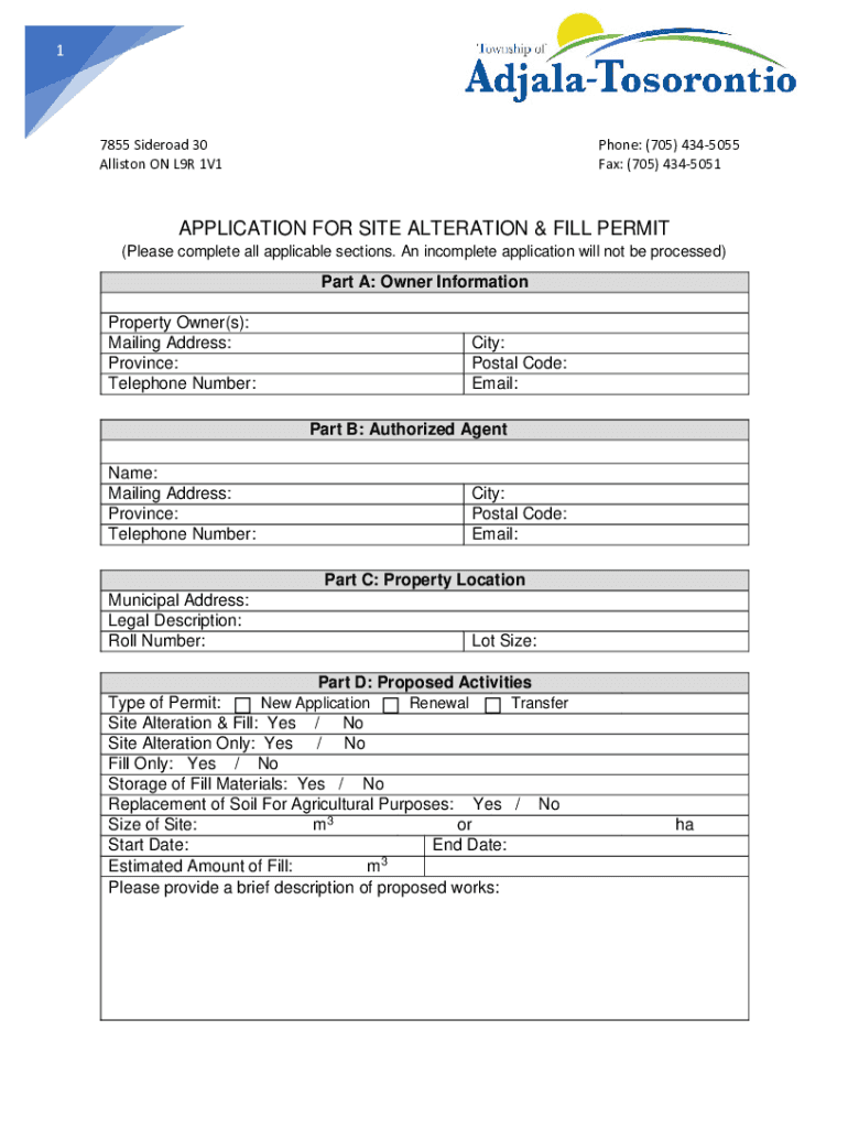 Fillable Online APPLICATION FOR SITE ALTERATION & FILL PERMIT - Adjala ...