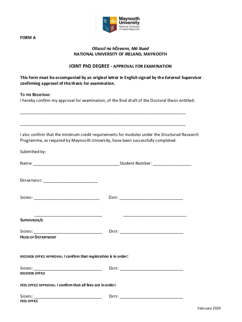 Fillable Online www.pdffiller.com500983093--FORM-A-Ollscoil-naA Ollscoil na hireann, M Nuad ...