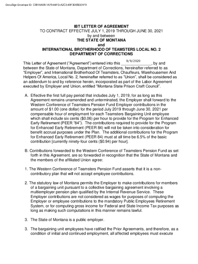 Fillable Online IBT LETTER OF AGREEMENT TO CONTRACT EFFECTIVE JULY 1 ...