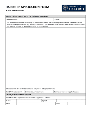 Fillable Online HARDSHIP APPLICATION FORM - Lincoln College Oxford Fax ...