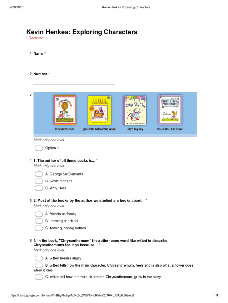 Fillable Online Kevin Henkes: Exploring Characters Fax Email Print ...