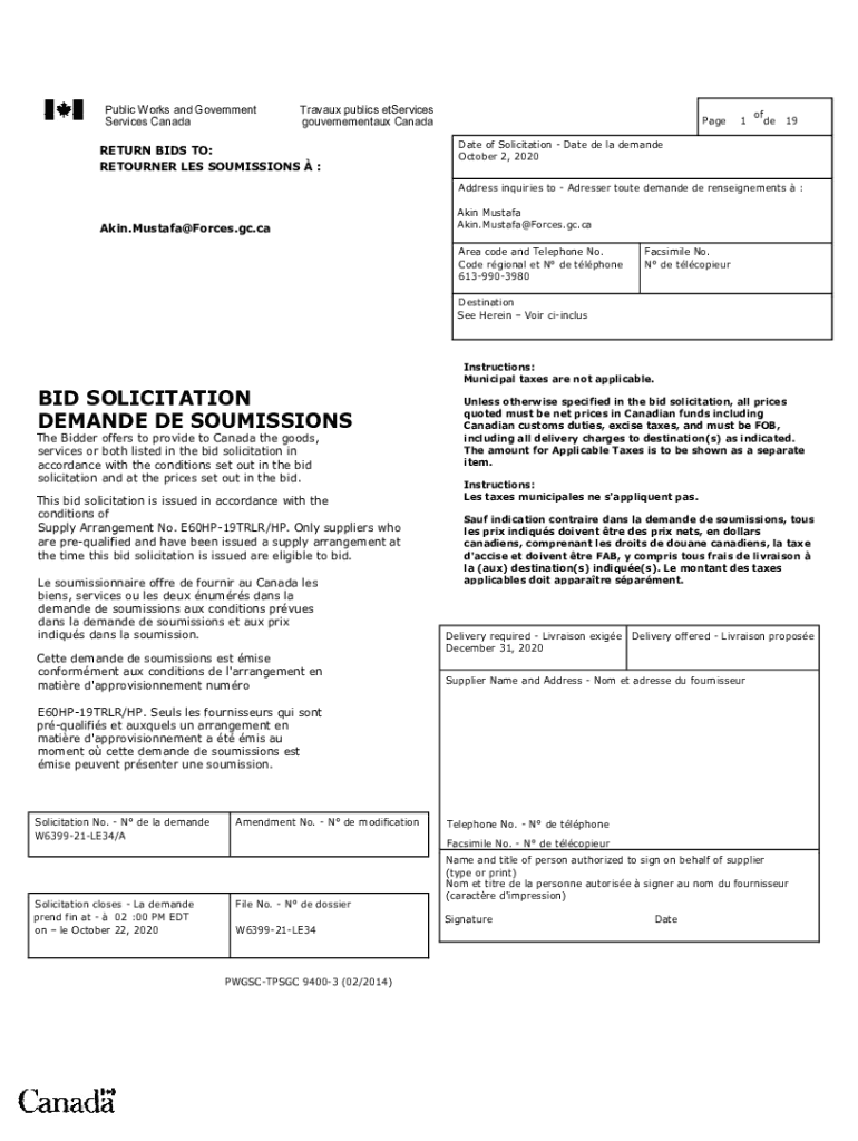 Fillable Online BID SOLICITATION DEMANDE DE SOUMISSIONS Fax Email Print ...