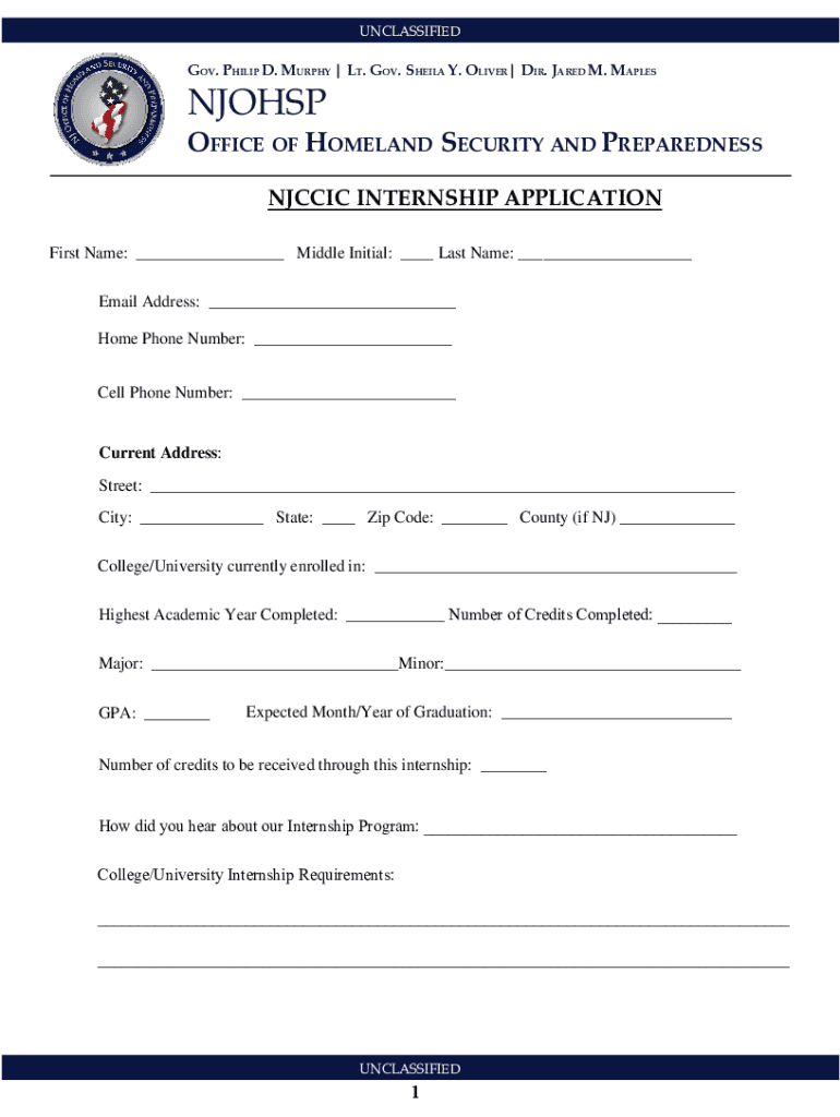 Fillable Online njccic internship application - Squarespace Fax Email ...