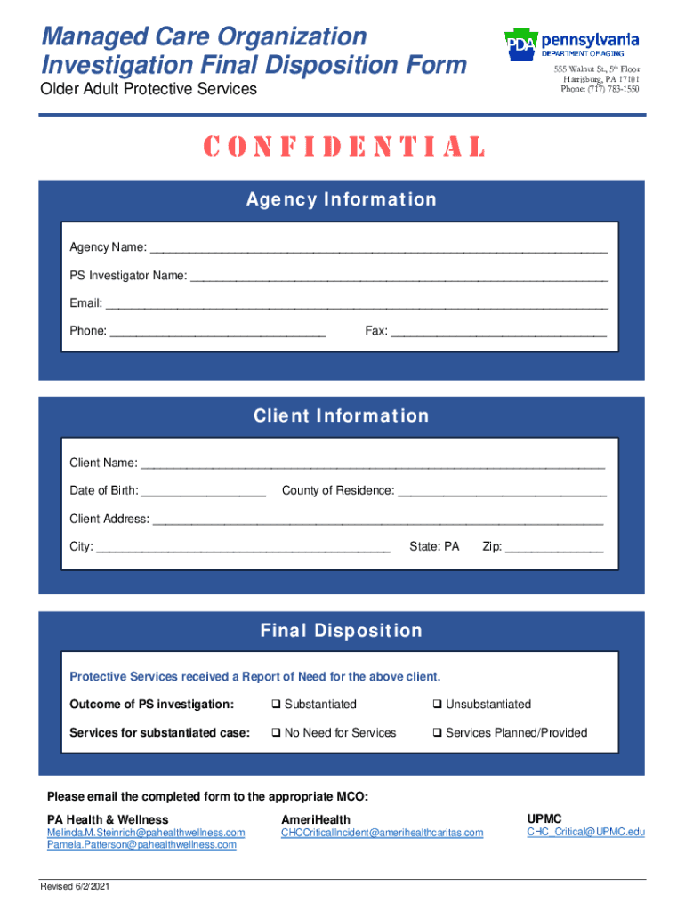 Fillable Online E.11 OAPSA Final Disposition MCO Notification Form Fax ...