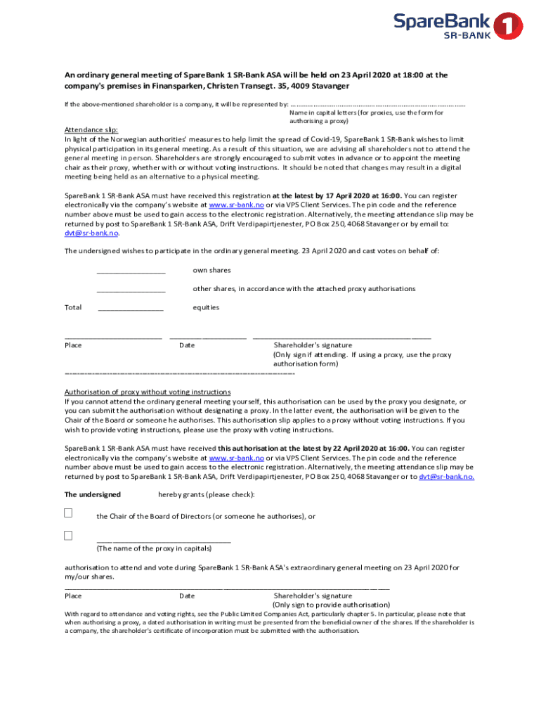 Fillable Online mb.cision.com Public 2876/3079376/83b9eb7fe2a4SpareBank 1 SR-Bank ASA Invitation ...