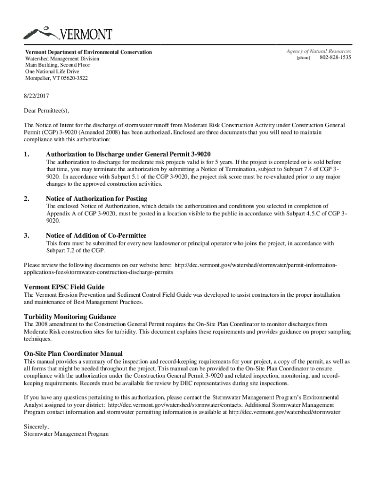Fillable Online Construction Stormwater Discharge Permits Department ...