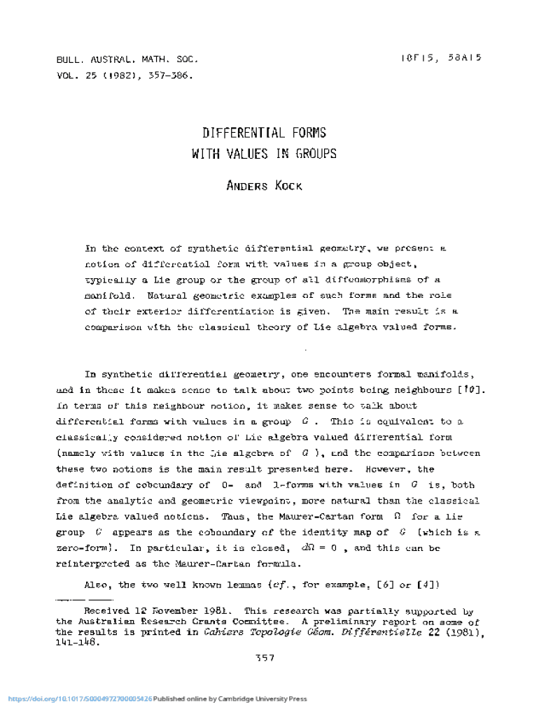 Fillable Online Differential Forms With Values In Groups Bulletin Of