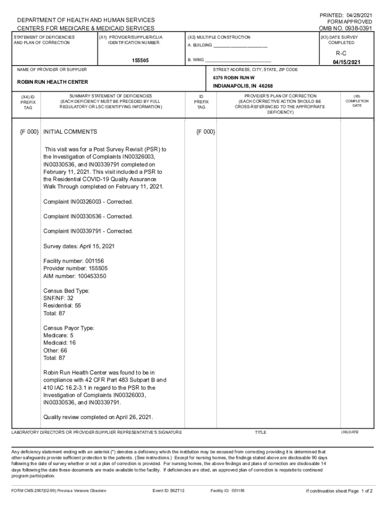 Fillable Online Robin Run Health Center - IN.gov Fax Email Print ...
