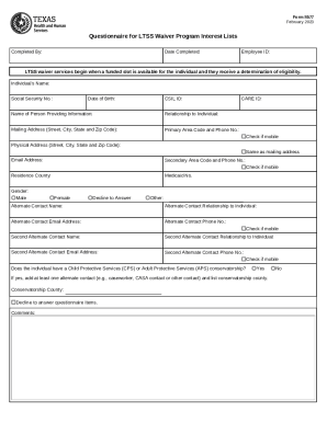 Fillable Online Questionnaire for LTSS Waiver Program Interest Lists ...
