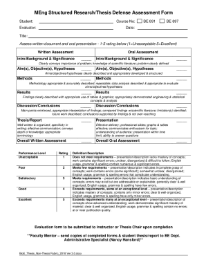 Fillable Online MEng Structured Research/Thesis Defense Assessment Form ...