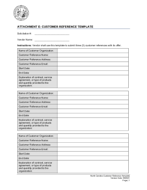Fillable Online ATTACHMENT E: CUSTOMER REFERENCE TEMPLATE Fax Email ...