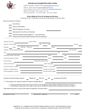 Fillable Online School Referral Form for Homebound Services Fax Email ...