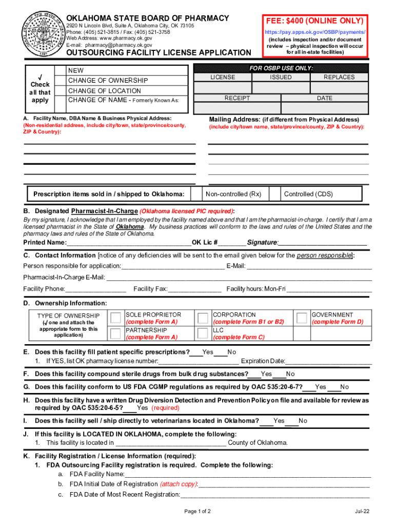 Fillable Online State Board of Pharmacy - Ok gov Fax Email Print ...