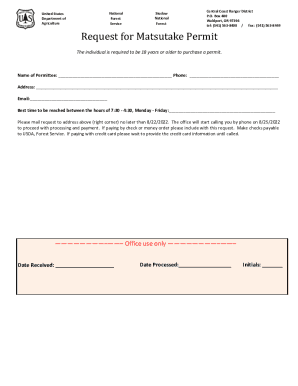 Fillable Online Request for Matsutake Permit - USDA Forest Service Fax ...