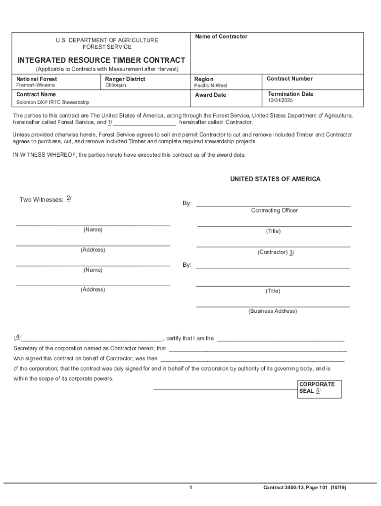 Fillable Online U.S. Department of Agriculture, U.S. Forest Service ...