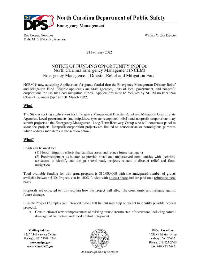 Fillable Online www.ncdps.govemergency-managementgrantsGrantsNC DPS ...