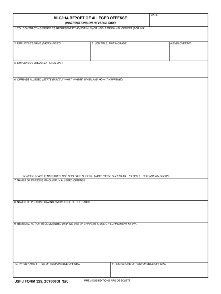 Fillable Online MLC/IHA REPORT OF ALLEGED OFFENSE USFJ FORM 329 ... Fax ...