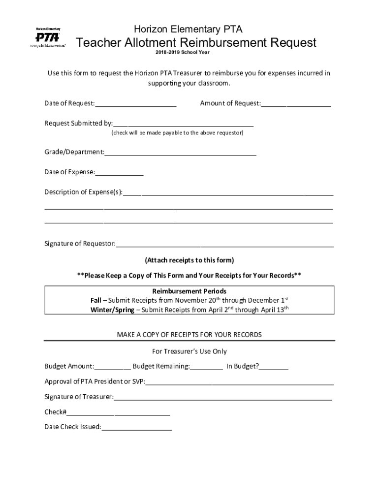 Fillable Online Teacher Allotment Reimbursement Request Fax Email Print ...