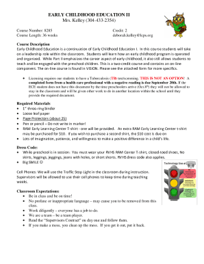 Fillable Online EARLY CHILDHOOD EDUCATION II Mrs. Kelley (304-433 ...