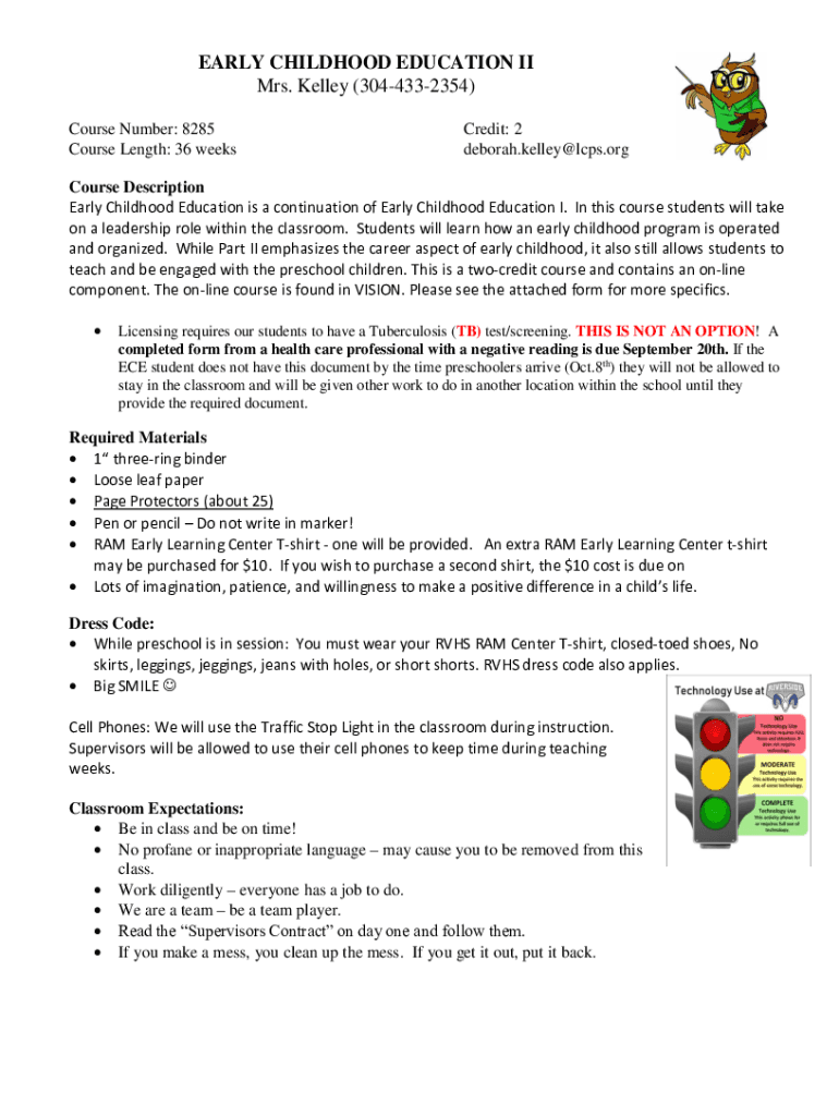 Fillable Online EARLY CHILDHOOD EDUCATION II Mrs. Kelley (304-433 ...