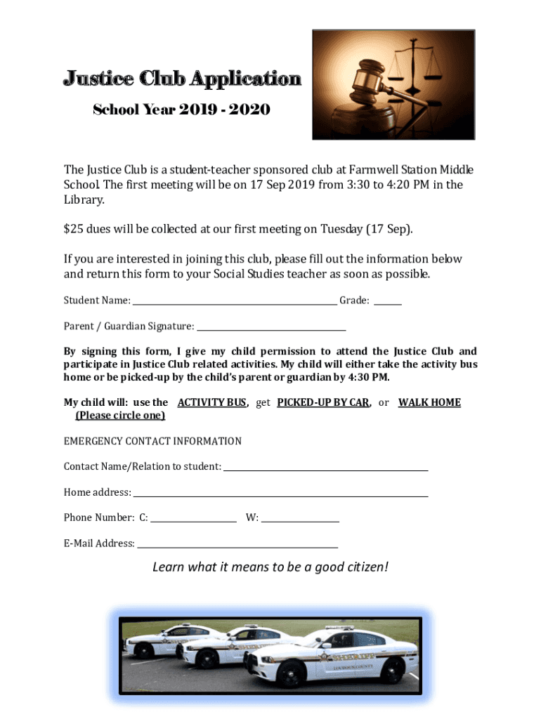 Fillable Online Justice Club Application Fax Email Print - pdfFiller