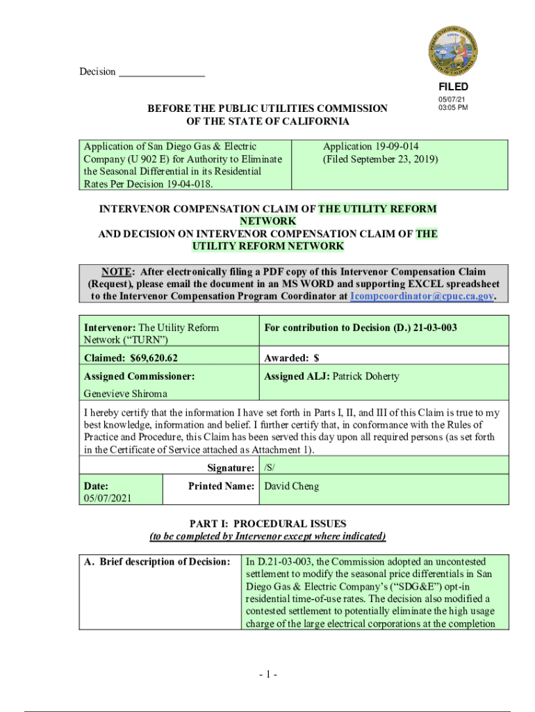 Fillable Online docs cpuc ca - 1 - Decision BEFORE THE PUBLIC UTILITIES COMMISSION OF ... Fax ...