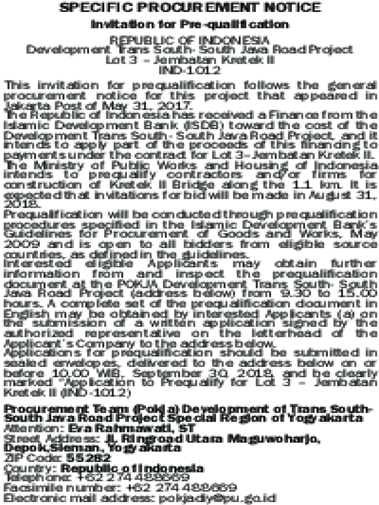 Fillable Online sipbj.pu.go.idpendaftaranspseassetsSPECIFIC PROCUREMENT ...