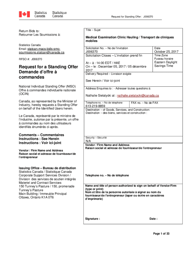 Fillable Online Request for a Standing Offer Demande d'offrecommandes ...