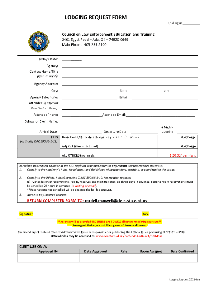Fillable Online LODGING REQUEST FORM Fax Email Print - pdfFiller