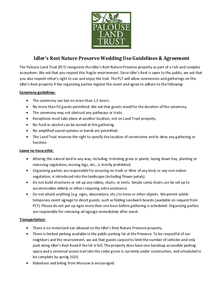 Fillable Online Idler's Rest Nature Preserve Wedding Use Guidelines ...