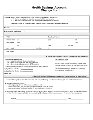 Fillable Online Health Saving Account Change Form Fax Email Print ...