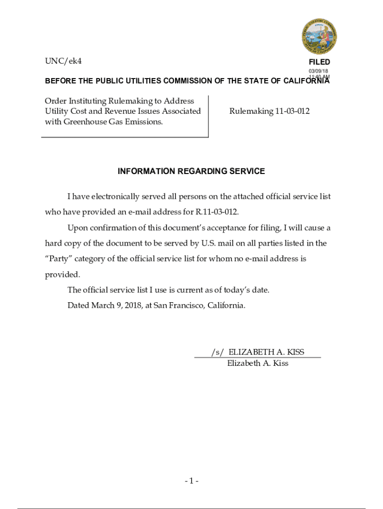 Fillable Online docs cpuc ca - 1 - UNC/ek4 Order Instituting Rulemaking ...