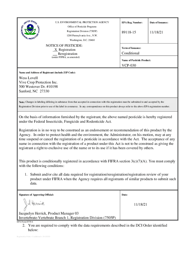 Fillable Online US EPA, Pesticide Product Label, VCP-030,11/18/2021 ...