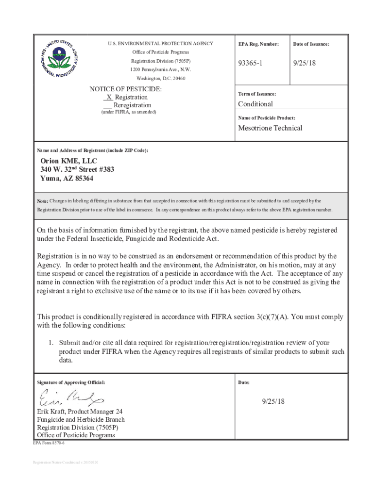 Fillable Online www3.epa.gov pesticides chemsearchNOTICE OF PESTICIDE ...