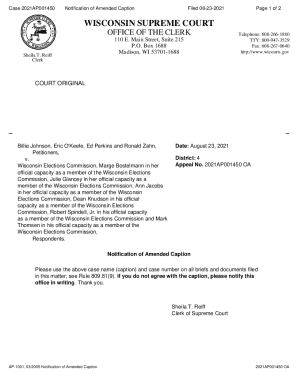 Fillable Online Notification of Amended Caption - Wisconsin Court ...