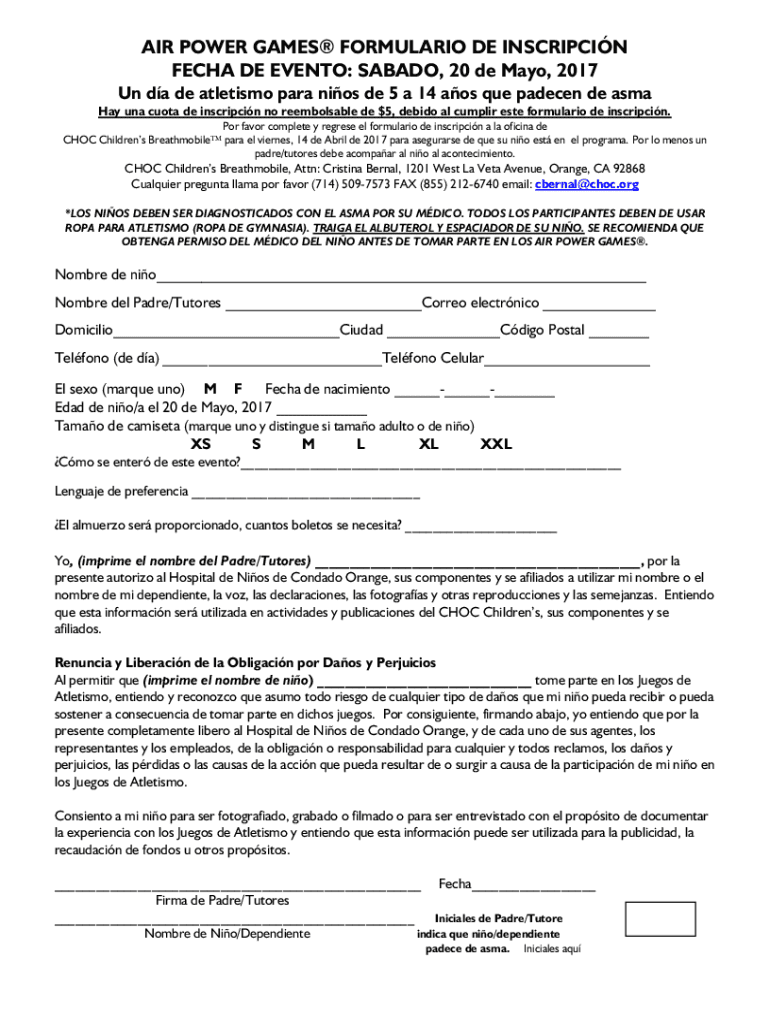 Fillable Online AIR POWER GAMES FORMULARIO DE INSCRIPCIN Fax Email ...