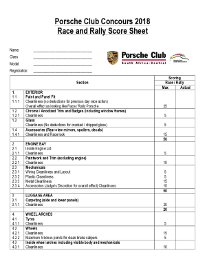 Fillable Online Porsche Club Concours 2018 Race and Rally Score Sheet ...