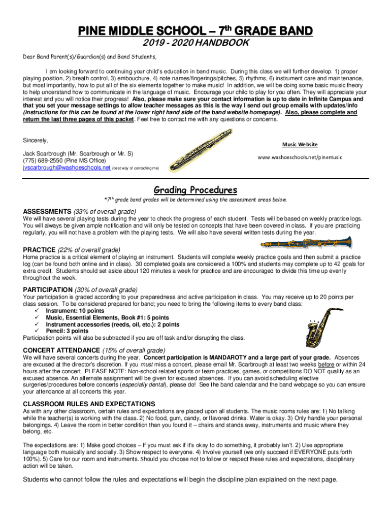 Fillable Online PINE MIDDLE SCHOOL 7th GRADE BAND Fax Email Print - pdfFiller