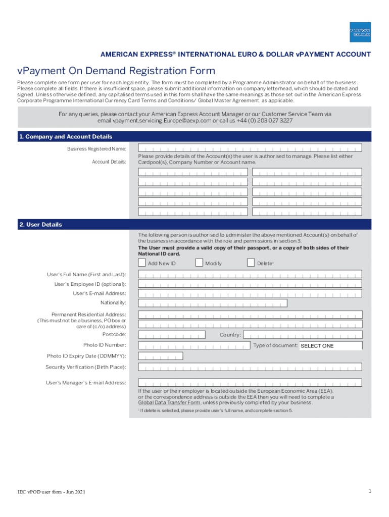 Fillable Online vPayment on Demand Registration Form - American Express ...