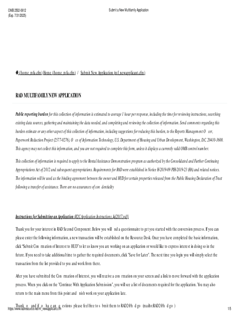 Fillable Online RAD MULTIFAMILY NEW APPLICATION - HUD Fax Email Print - pdfFiller