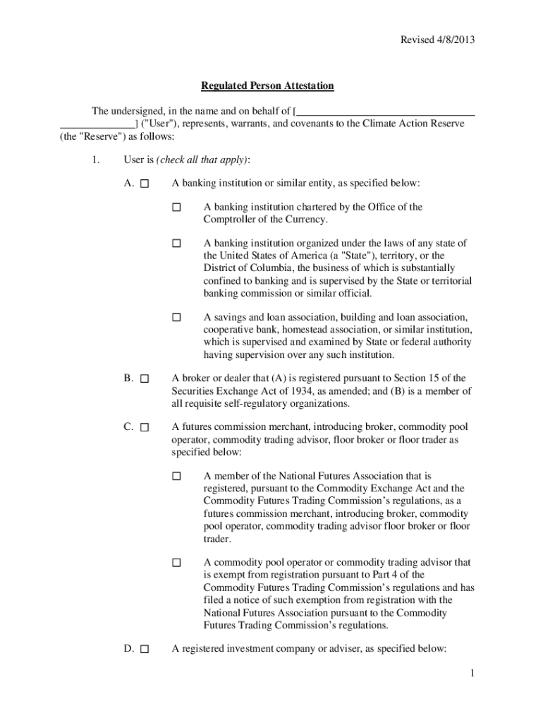Fillable Online AMERICAN CARBON REGISTRY REGULATED PERSON ATTESTATION ...