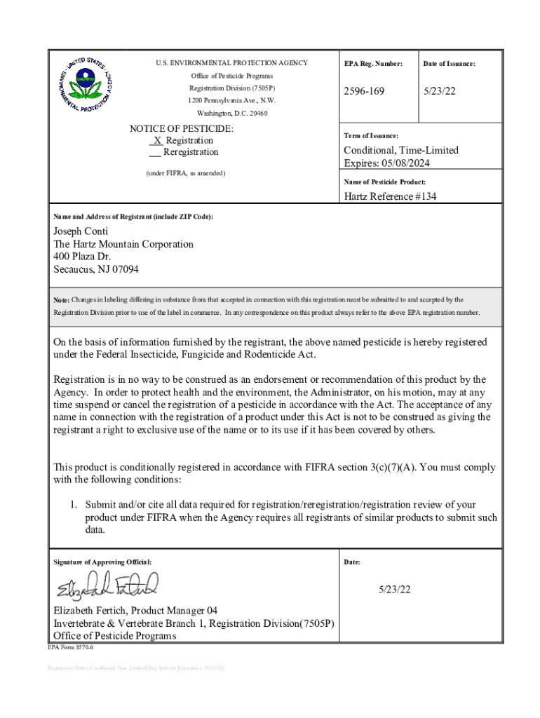 Fillable Online US EPA, Pesticide Product Label, HARTZ REFERENCE #134 ...
