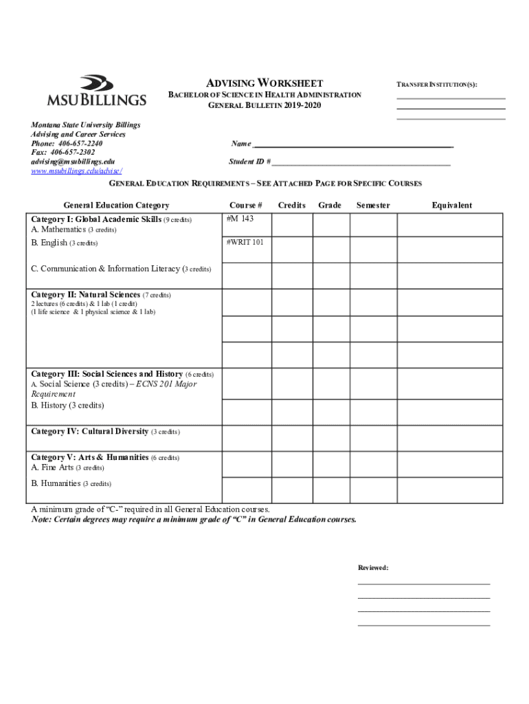 Fillable Online www.pdffiller.com547326541--ADVISING-WORKSHEETFillable ...
