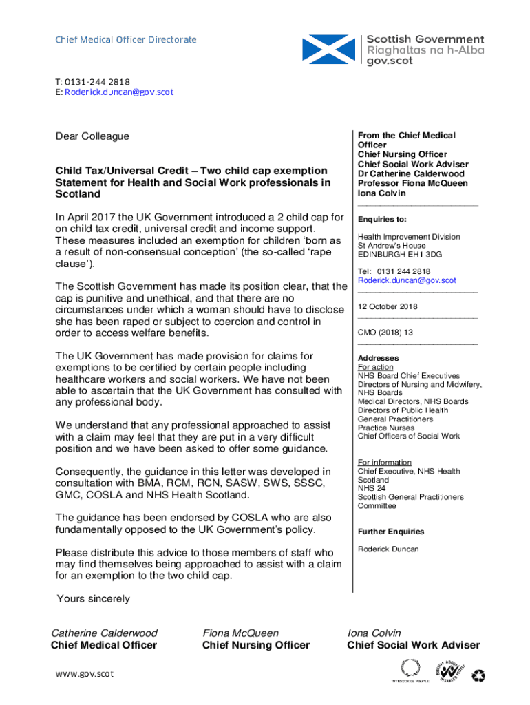 Fillable Online CMO(2018)13 - Child Tax/Universal Credit. Health & Social Care - CMO Letter ...