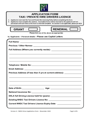 Fillable Online application form taxi / private hire drivers licence Fax Email Print - pdfFiller