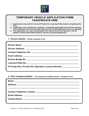 Fillable Online TEMPORARY VEHICLE APPLICATION FORM TAXI/PRIVATE ... Fax ...
