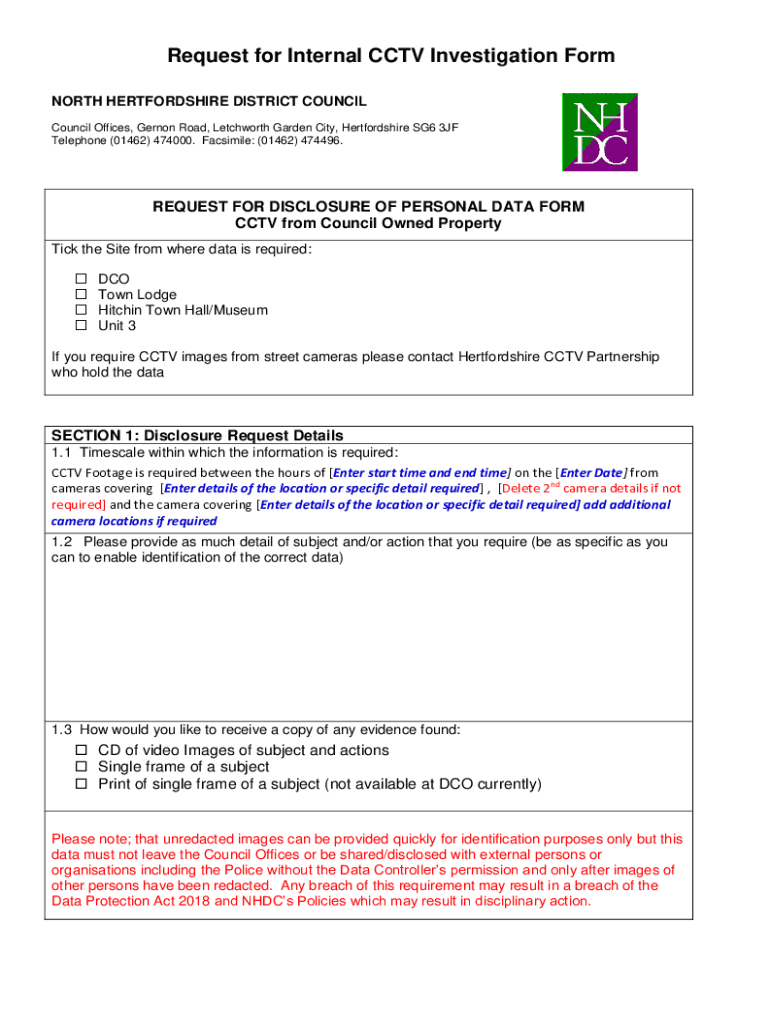Fillable Online Request for Internal CCTV Investigation Form Fax Email Print - pdfFiller