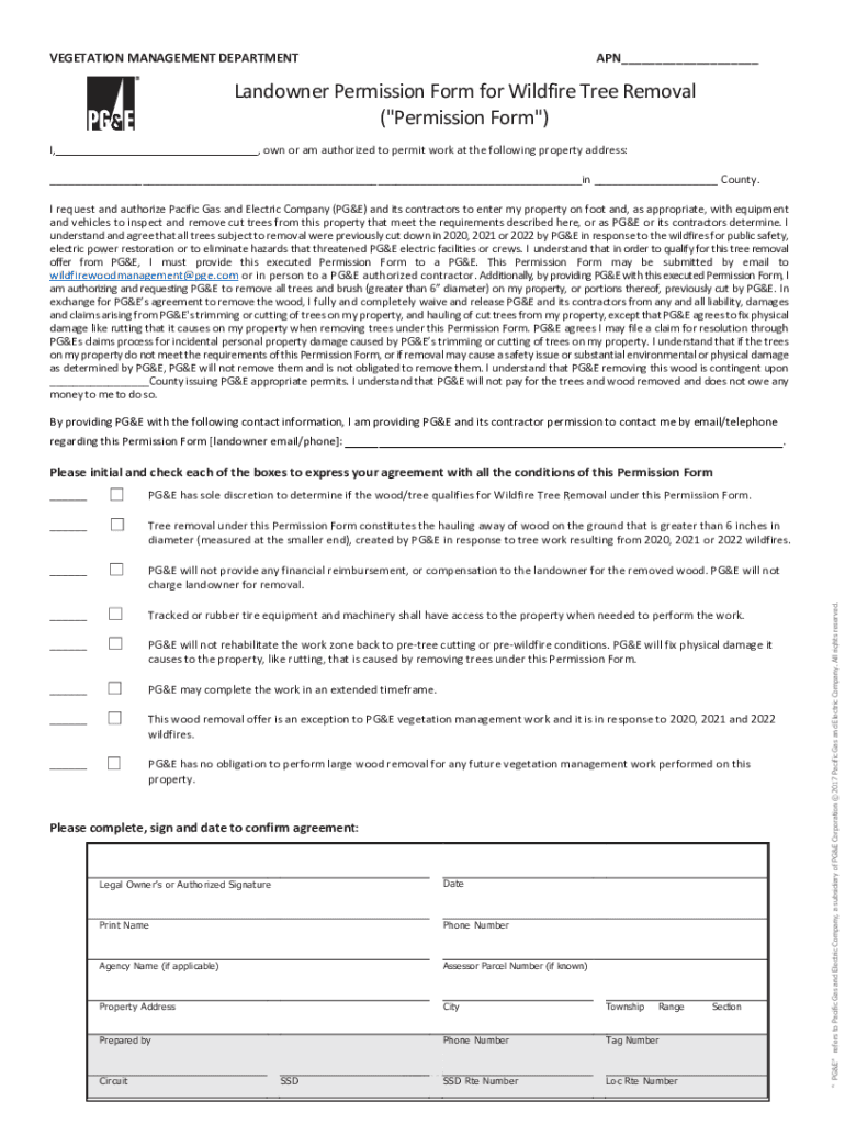 Fillable Online Landowner Permission Form for Wildfire Tree Removal ...