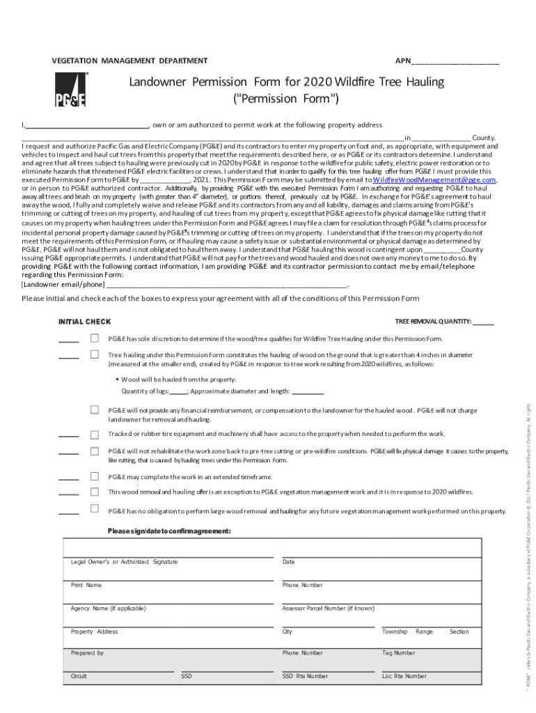 Fillable Online www.pge.compgeglobalcommon2020 Wildfire Wood Hauling ...